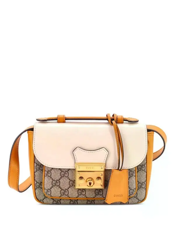 Gucci Padlock Front Pocket Flap Gg Coated Canvas And Leather Mini Shoulder Bag - Orange