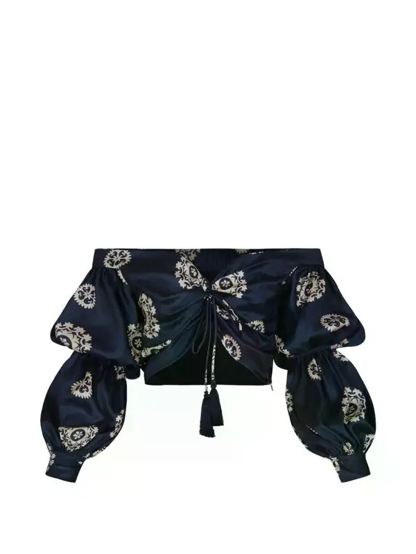 ANDRES OTALORA Zinu Cropped Off-the-shoulder Blouse - Blue