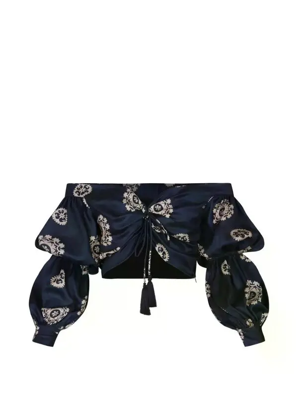 ANDRES OTALORA Zinu Cropped Off-the-shoulder Blouse - Blue