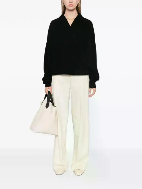 Frenckenberger Wrap-design Shawl-lapel Sweater - Black