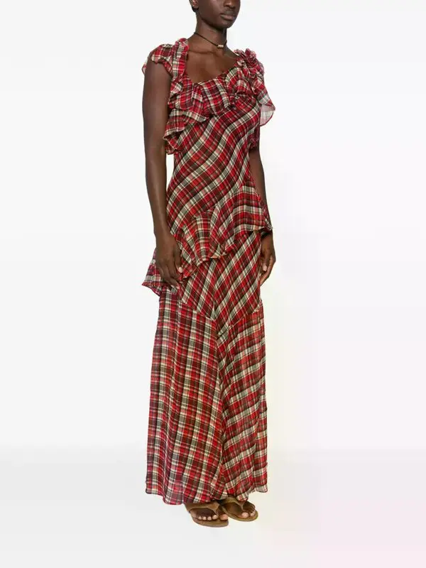 DÔEN Fernanda Ruffled Plaid Maxi Dress