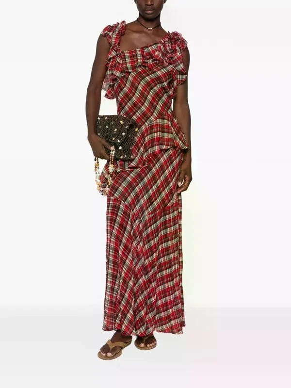 DÔEN Fernanda Ruffled Plaid Maxi Dress - Red