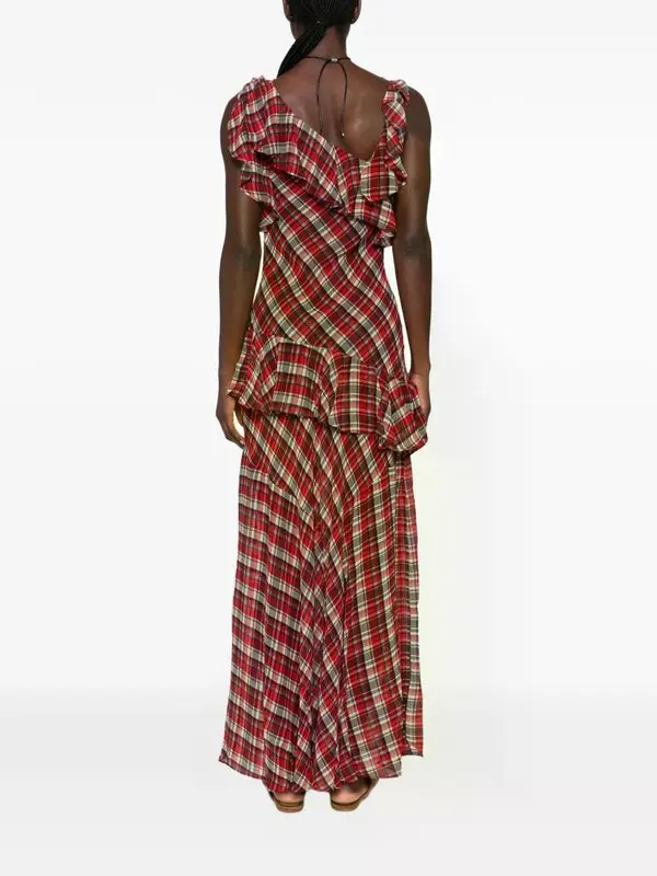 DÔEN Fernanda Ruffled Plaid Maxi Dress - Red