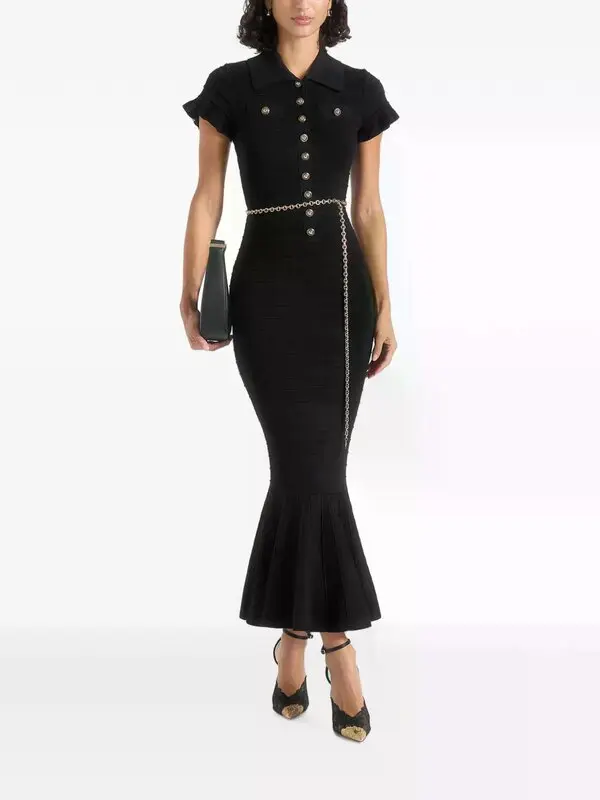 Manière De Voir Fantine Fluted Hem Ottoman Knit Midi Dress - Black