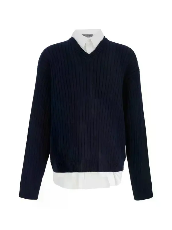 Balenciaga Ribbed-knit Layered-effect Sweater - Blue
