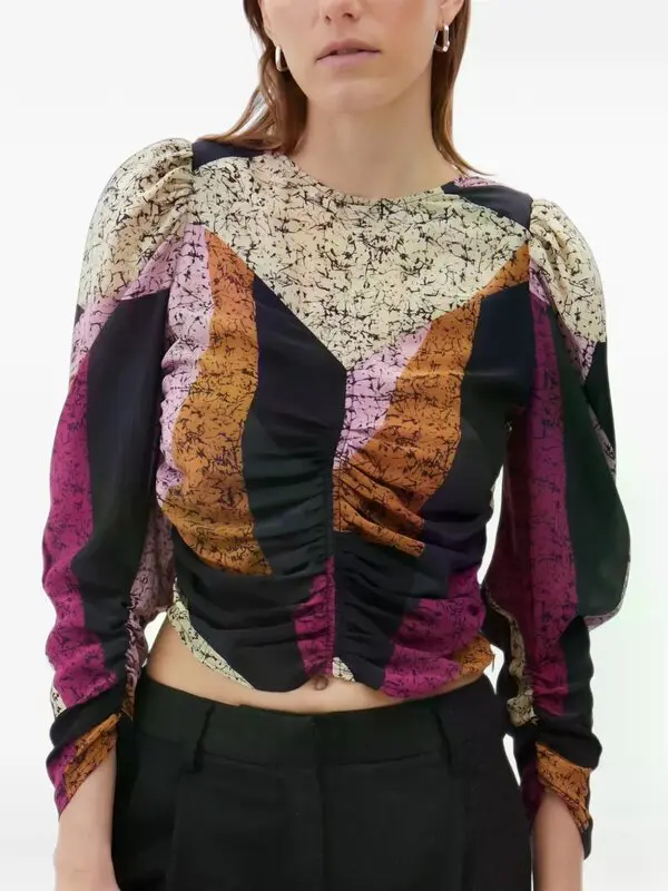 MARIA CHER Corja Paula Ruched Silk Top - Black