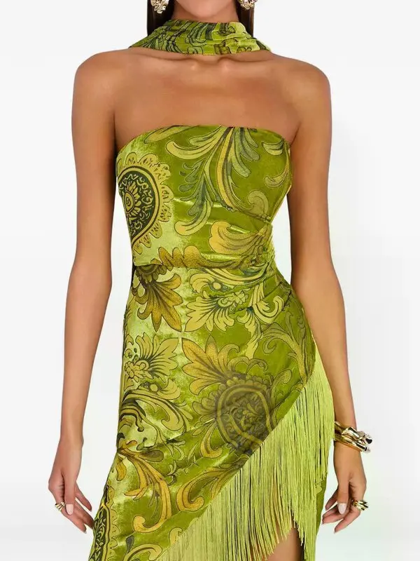 Retrofete Statice Paisley-burnout Velvet Dress - Green