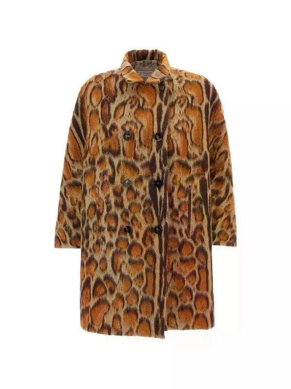 Alberto Biani Leopard-print Double-breasted Coat - Orange