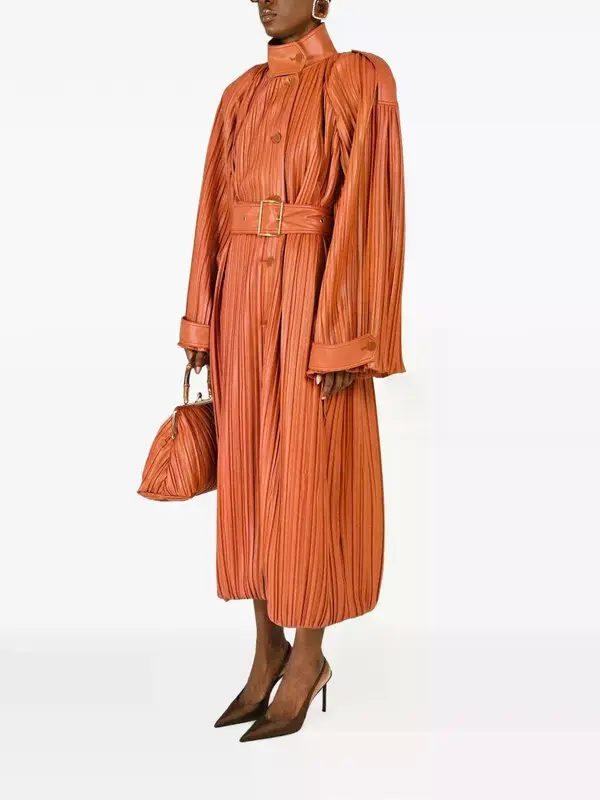 ROWEN ROSE Pleated Belted Trench Coat