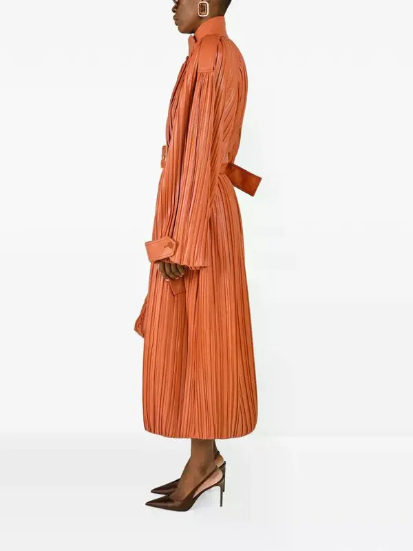 ROWEN ROSE Pleated Belted Trench Coat