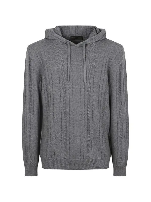 BRETT JOHNSON Ribbed-knit Drawstring Hoodie - Grey