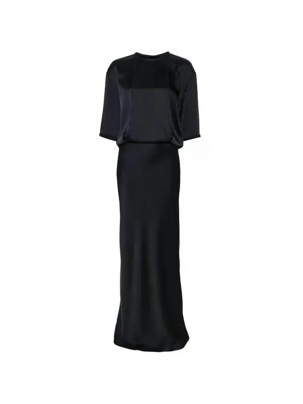 SEMICOUTURE Satin-finish Open-back Maxi Dress - Black