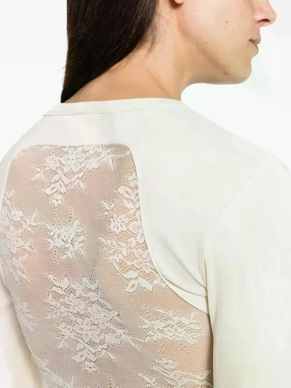 Imperial Lace-panel Long-sleeve T-shirt - Neutrals