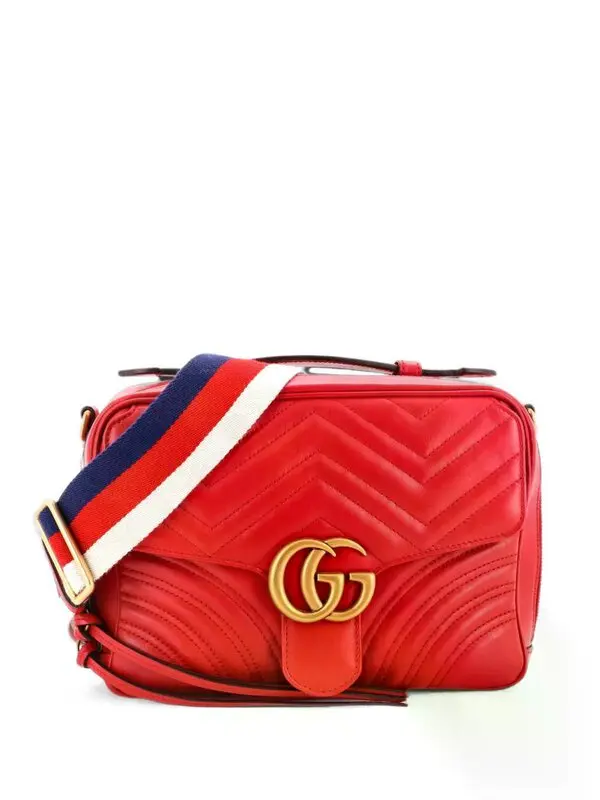 Gucci Gg Marmont Zip Around Camera Bag Matelasse Leather Small Shoulder Bag