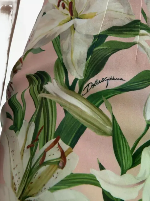 Dolce & Gabbana Lily-print Puff-sleeve Mini Dress - Pink