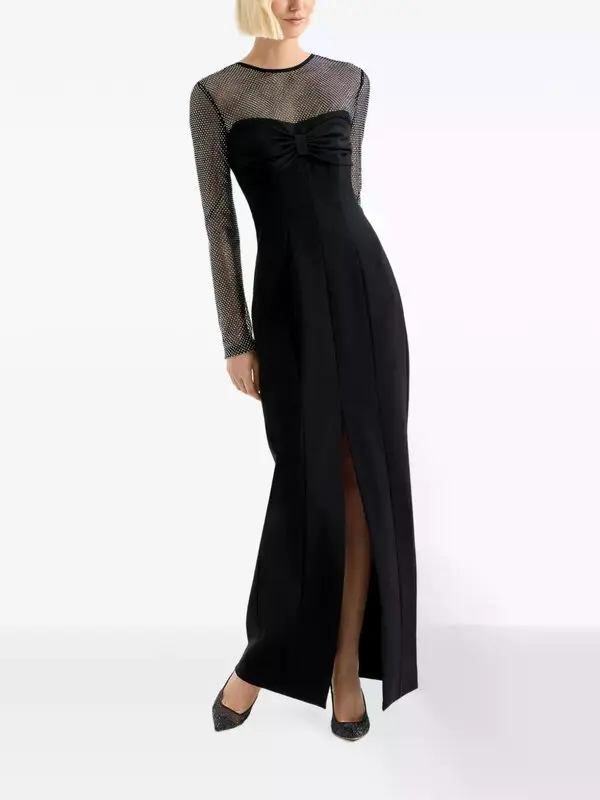 GENNY Bow-detail Mesh-panel Maxi Dress