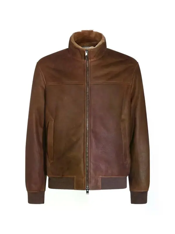 Canali Shearling-lined Leather Jacket - Brown