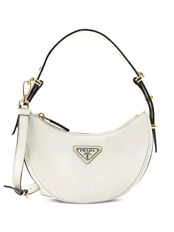 Prada Arque Half Moon Leather Small Hobo Bag - White