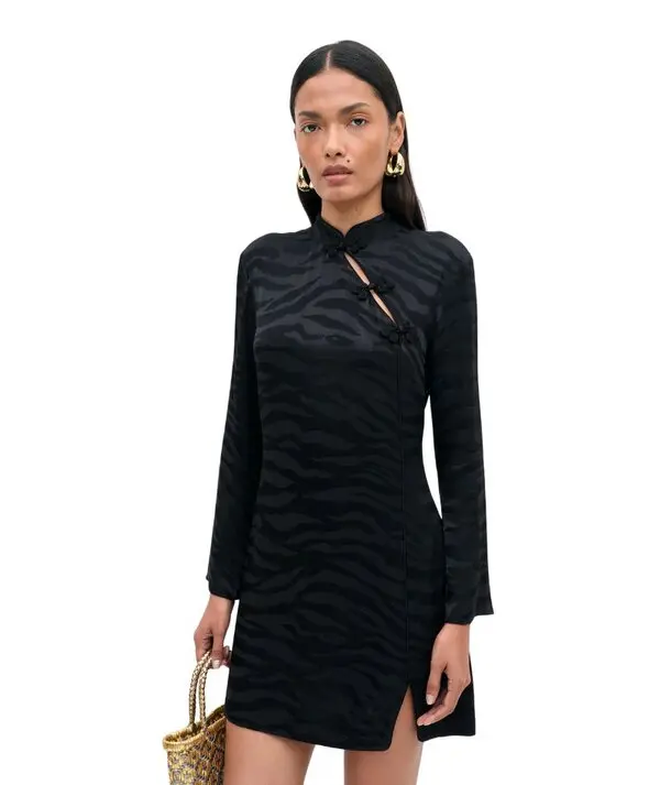 Rixo Brooklyn Satin Jacquard Mini Dress - Black