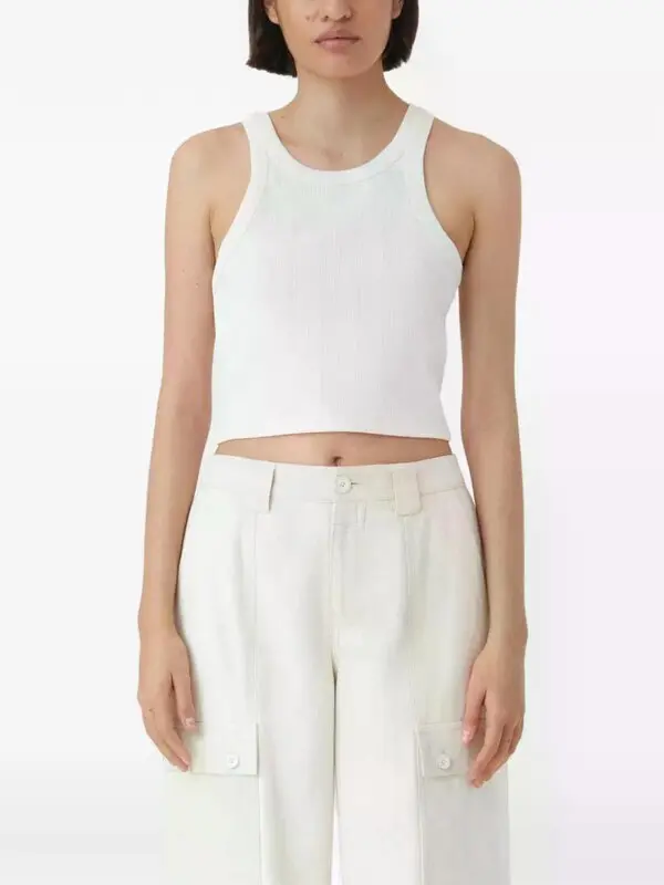 Closed Cropped Ribbed Tank Top - White