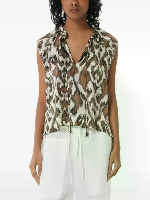 MARIA CHER Moreno Keyla Printed Silk Blouse - White