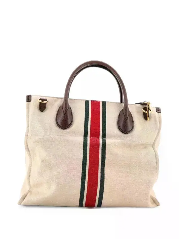 Gucci Foldable Web Canvas With Leather Small Tote Bag