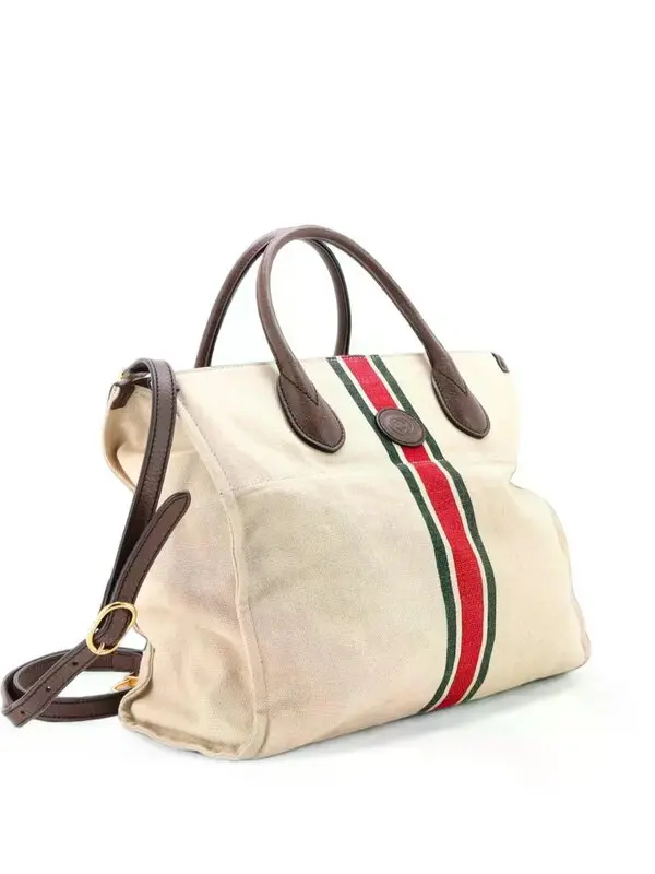 Gucci Foldable Web Canvas With Leather Small Tote Bag