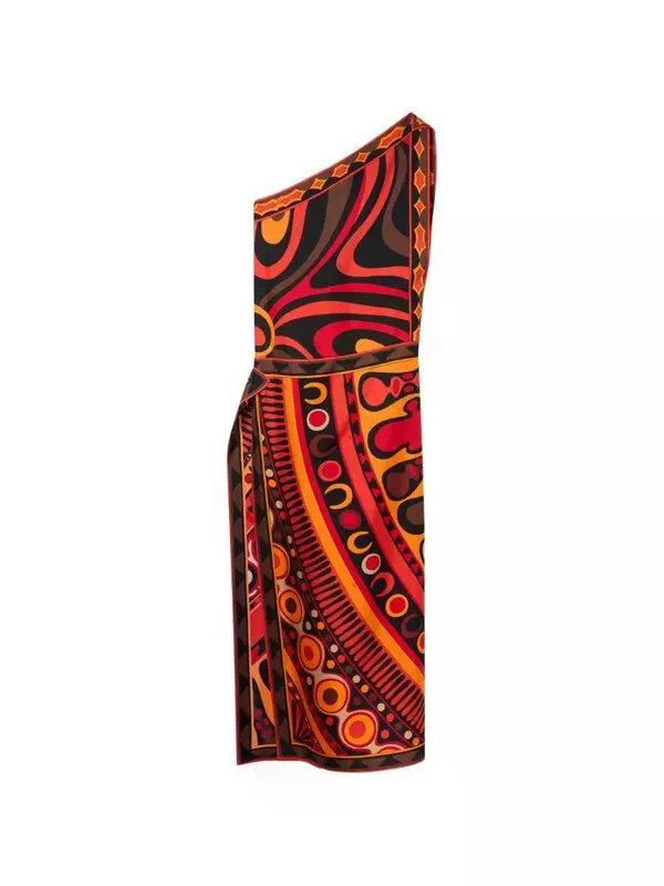 Emilio Pucci Marmo And Soleil Prints Asymmetrical Silk Dress