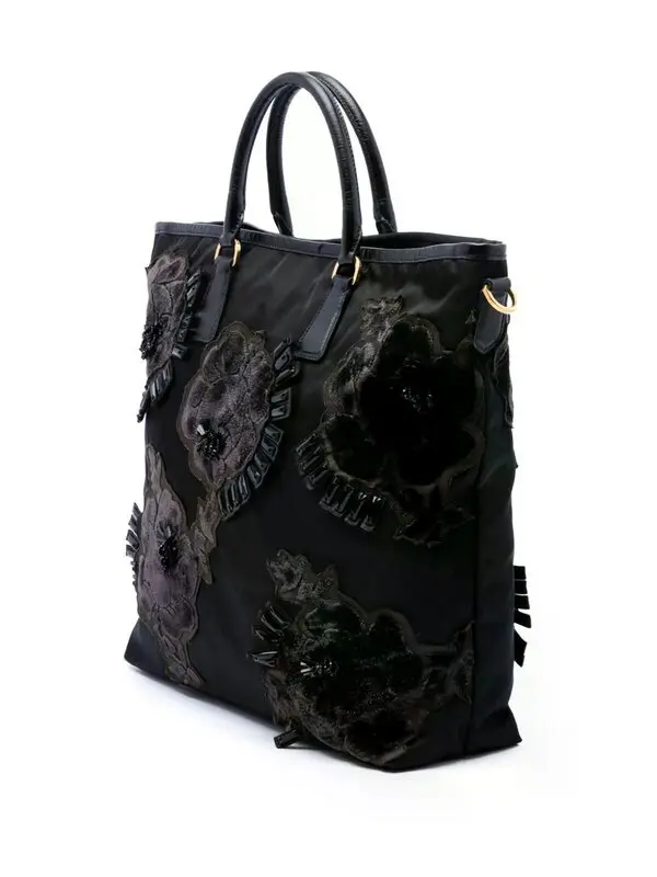 Prada 2013-2026 Beaded Tessuto Floral Applique Tote Satchel