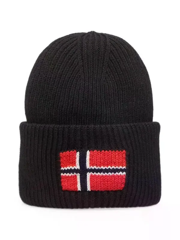 NAPAPIJRI Evei Ribbed-knit Logo-patch Beanie Hat - Black