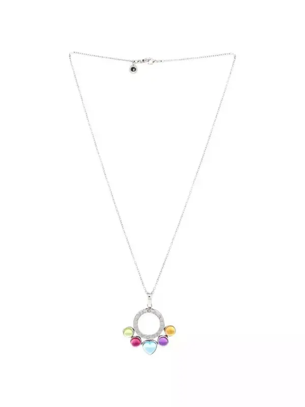 BVLGARI Allegra Round Pendant 18k White Gold With Multicolor Gemstones Necklace - Silver