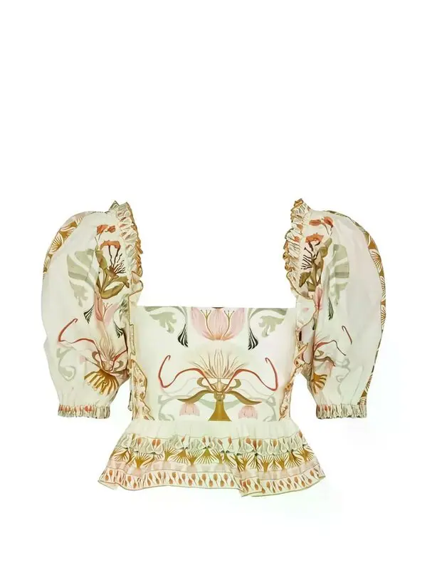 Lug Von Siga Daphne Ruffled Peplum Top - Neutrals