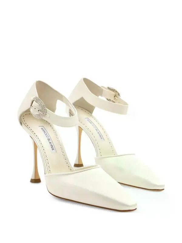 Manolo Blahnik Zutonplan Crystal-buckle Satin Pumps - Neutrals