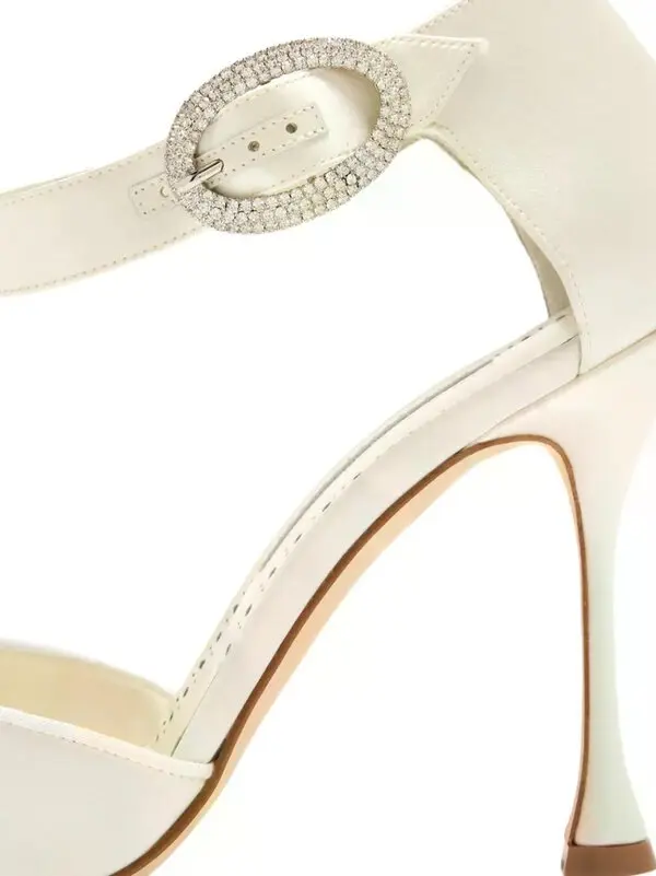 Manolo Blahnik Zutonplan Crystal-buckle Satin Pumps - Neutrals