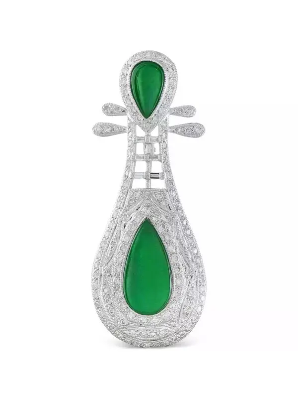 LB EXCLUSIVE Jade And Diamond Brooch - Silver