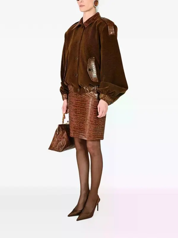 ROWEN ROSE Croc-effect Corduroy Bomber Jacket