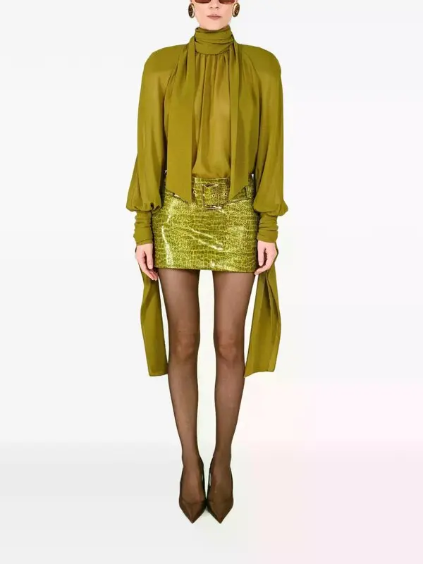 ROWEN ROSE Croco-effect Belted Mini Skirt
