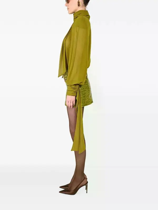 ROWEN ROSE Croco-effect Belted Mini Skirt