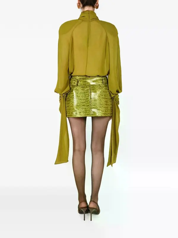 ROWEN ROSE Croco-effect Belted Mini Skirt