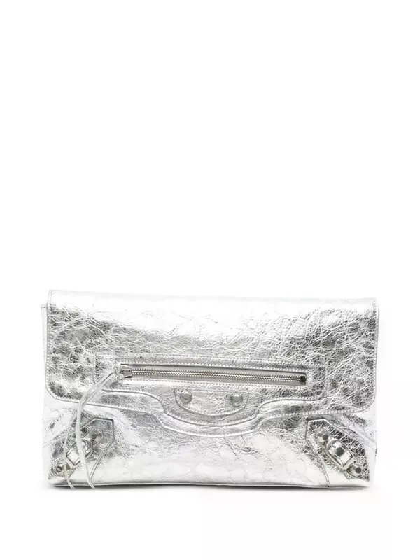 Balenciaga Le Cagole Metallic Clutch Bag - Silver