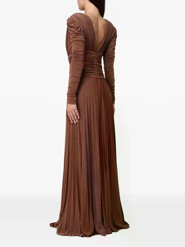 Elisabetta Franchi Long-sleeve Pleated Maxi Dress