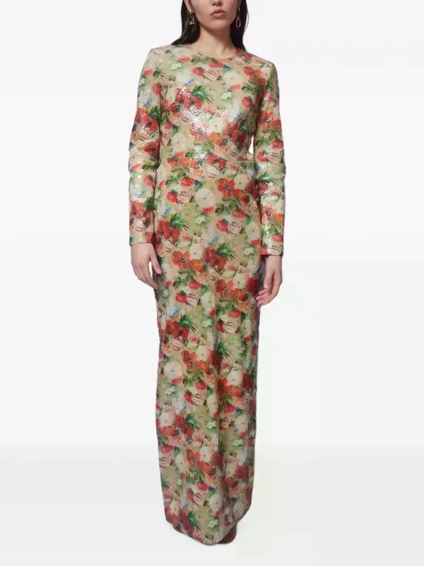 Rosetta Getty Sequin-embellished Floral-print Gown - Neutrals