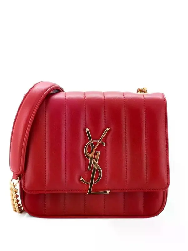 Saint Laurent Vicky Vertical Quilted Leather Small Crossbody Bag - Red