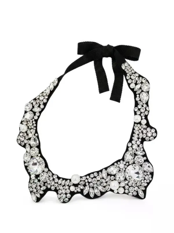 ODEEH Glass-embellished Bow-fastening Necklace - Black