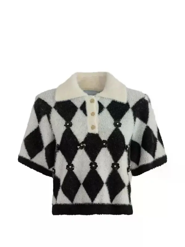 GAELLE PARIS Argyle Flower-embellished Sweater