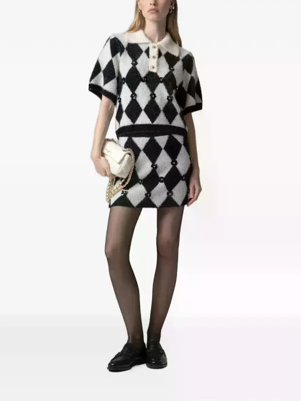 GAELLE PARIS Argyle Flower-embellished Sweater