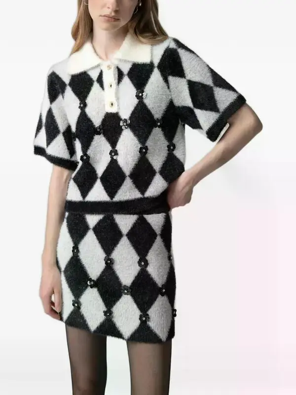 GAELLE PARIS Argyle Flower-embellished Sweater