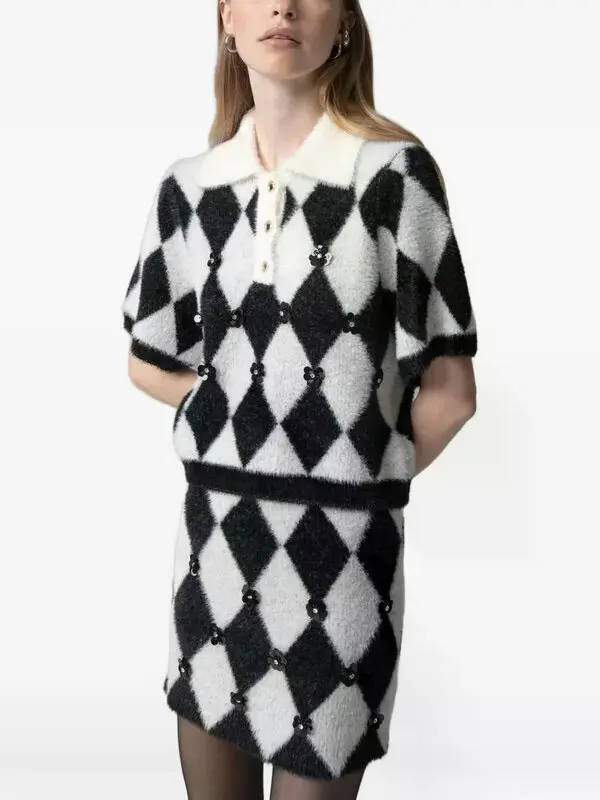 GAELLE PARIS Argyle Flower-embellished Sweater