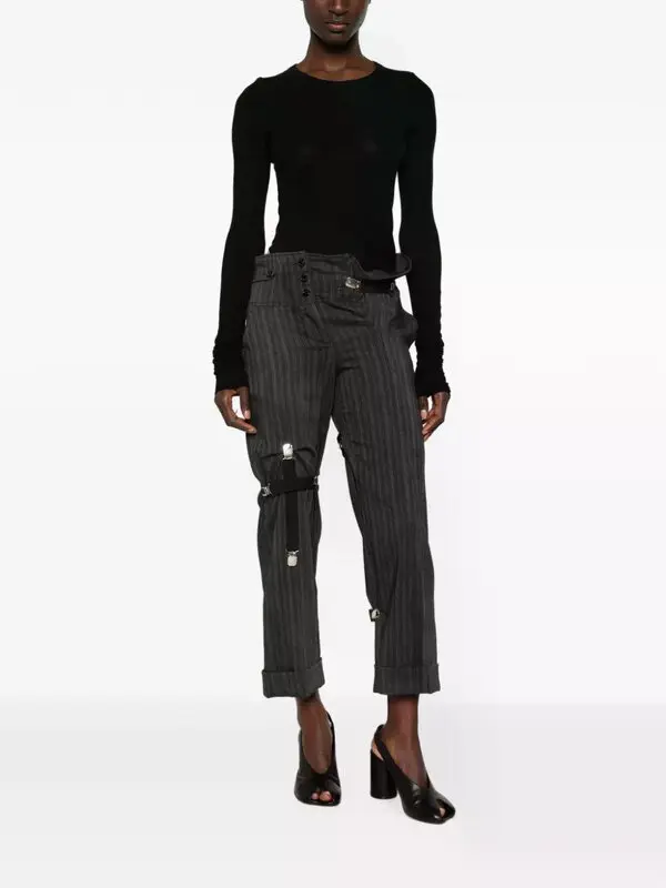 Dolce & Gabbana 2000s Pinstripe Buckled Trousers - Grey