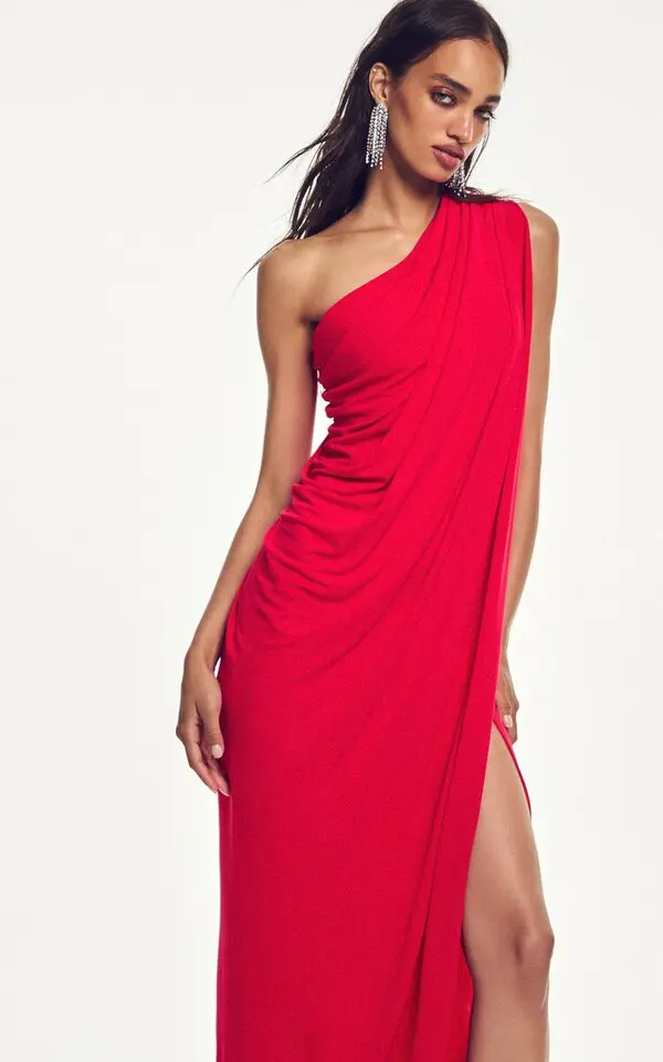 Monique Lhuillier One-shoulder Asymmetric Draped Gown